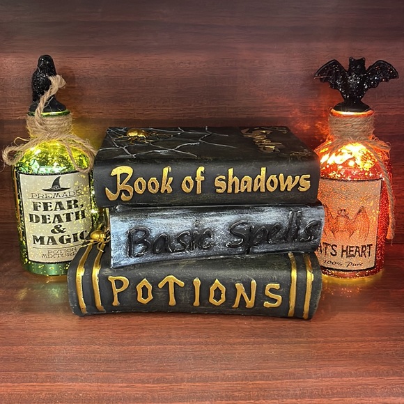 Holiday | Halloween Decor Book Of Shadows And Two Potion Bottles | Poshmark